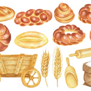 Watercolor Baking, Bread Clipart, Baked Foods, Breakfast, Dessert, Cake ...