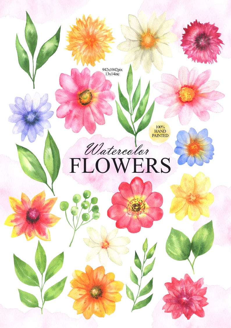 Vibrant Watercolor Flowers Clipart Set, Colorful Floral Graphics Bundle ...