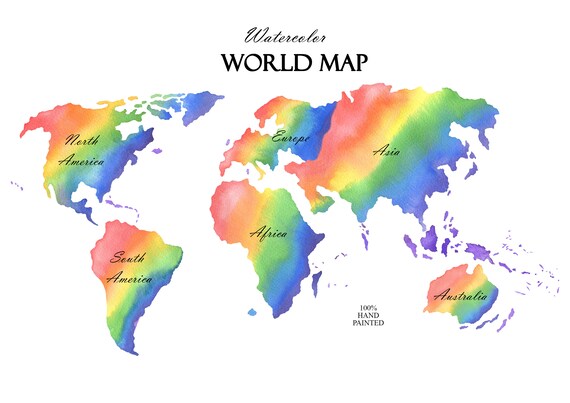 Watercolor World Map Etsy