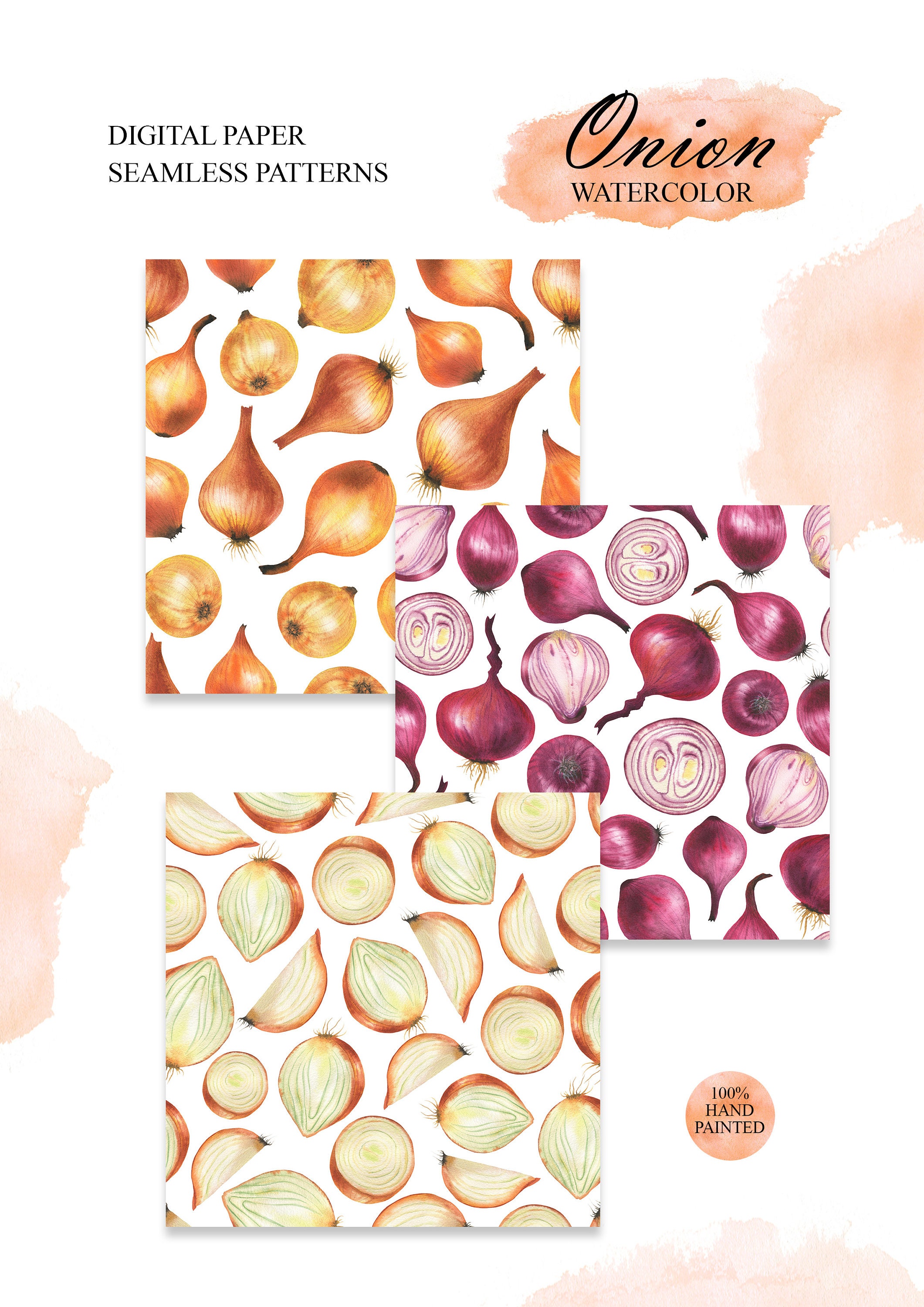 Watercolor Onion Digital Paper, Onions Seamless Pattern Pack, Onion ...