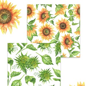 Watercolor Sunflowers Digital Paper Pack, Seamless Patterns, Textile ...