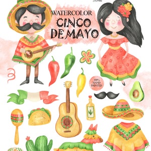 Watercolor Cinco De Mayo Clip Art, Fiesta Party Clipart, Mexican ...