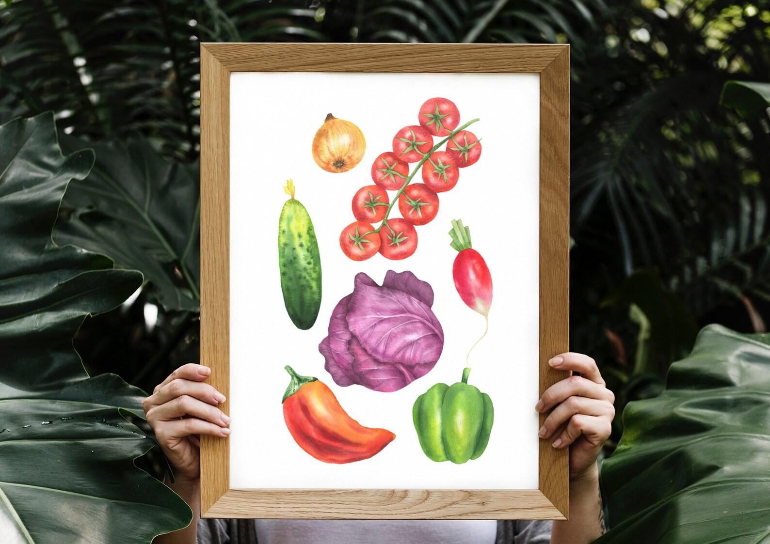 Watercolor Vegetable Clipart, Farm and Kitchen Cabbage, Tomato ...