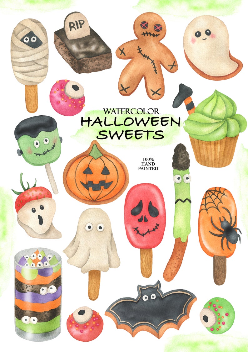 Watercolor Halloween Sweets Clipart, Halloween Party Clip Art, Holiday ...