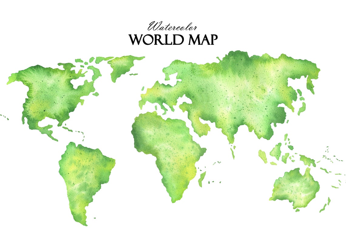 Watercolor World Map Clipart, Watercolor Continents Clip Art, Pink ...
