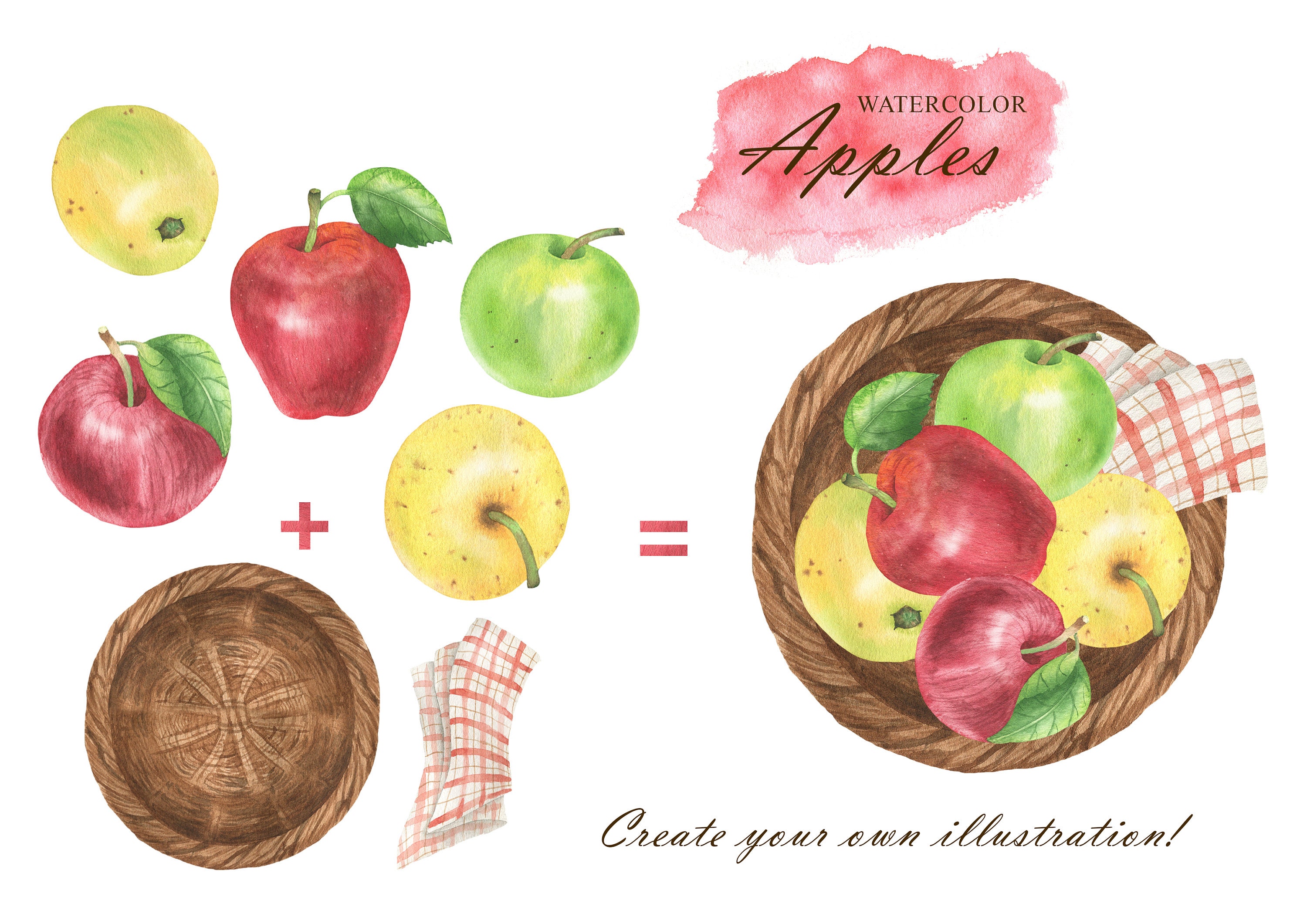 Watercolor Apples Clipart Apple Clip Art Fruits Slices of - Etsy
