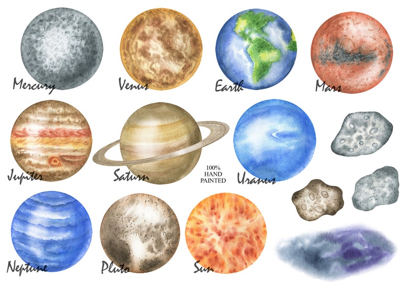 Space Planet Clipart, Watercolor Solar System Illustrations, Galaxy ...