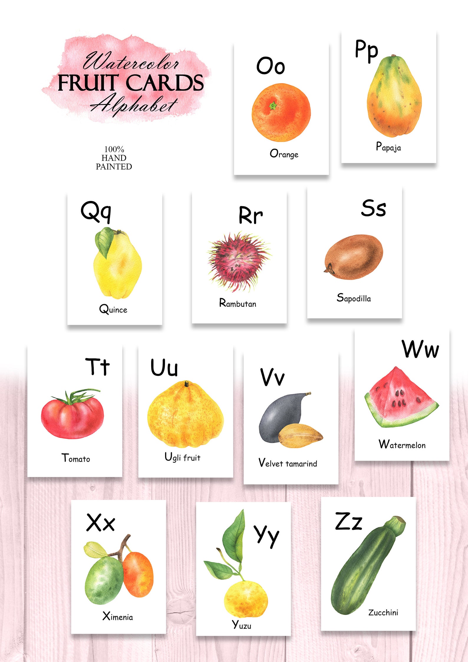 Watercolor Fruit Alphabet ABC Card, Learning Letters, Printable ...
