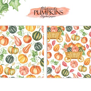 Watercolor Pumpkin Digital Paper, Pumpkins Seamless Pattern, Pumpkin ...