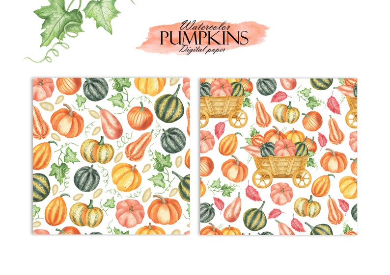 Watercolor Pumpkin Digital Paper, Pumpkins Seamless Pattern, Pumpkin ...