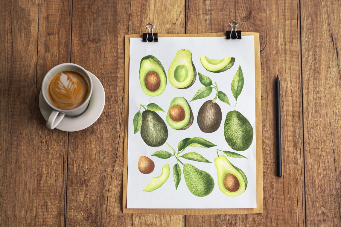 Watercolor Avocado Clipart, Tropical Fruit Clip Art, Avocado Print ...