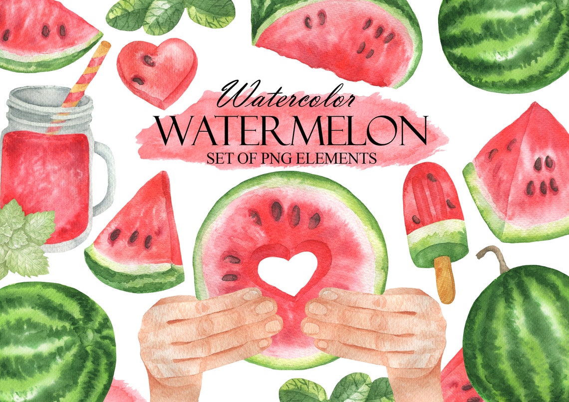 Watercolor Watermelon Clipart, Watermelon Slices Clip Art, Tropical ...
