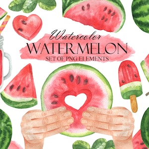 Watercolor Watermelon Clipart, Summer Fruit PNG Set (digital Download ...