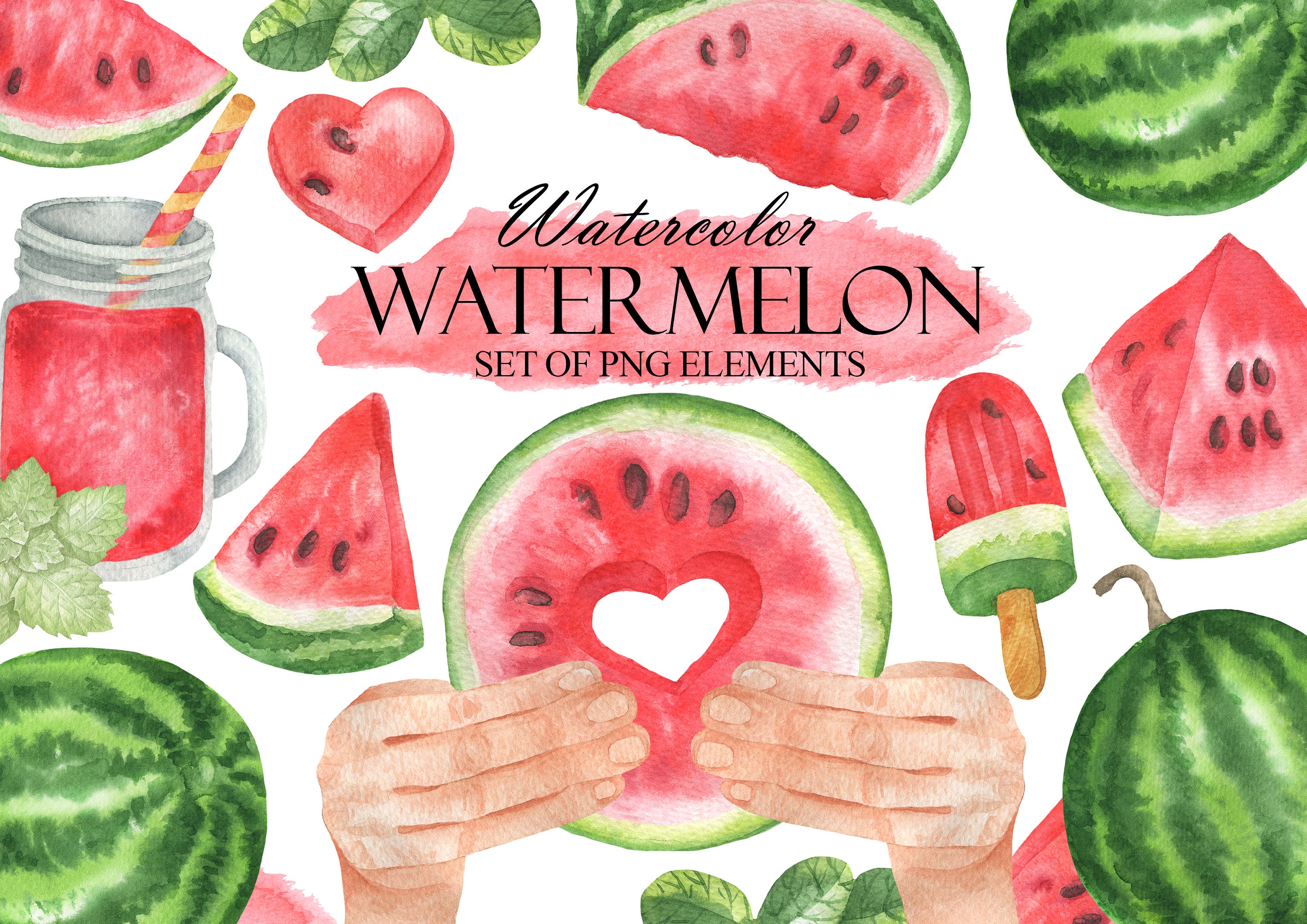 Watercolor Watermelon Clipart, Watermelon Slices Clip Art, Tropical ...