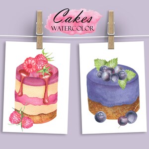 Watercolor Cake Clipart, Sweet Dessert Clip Art, Baking, Pastry, Bakery ...