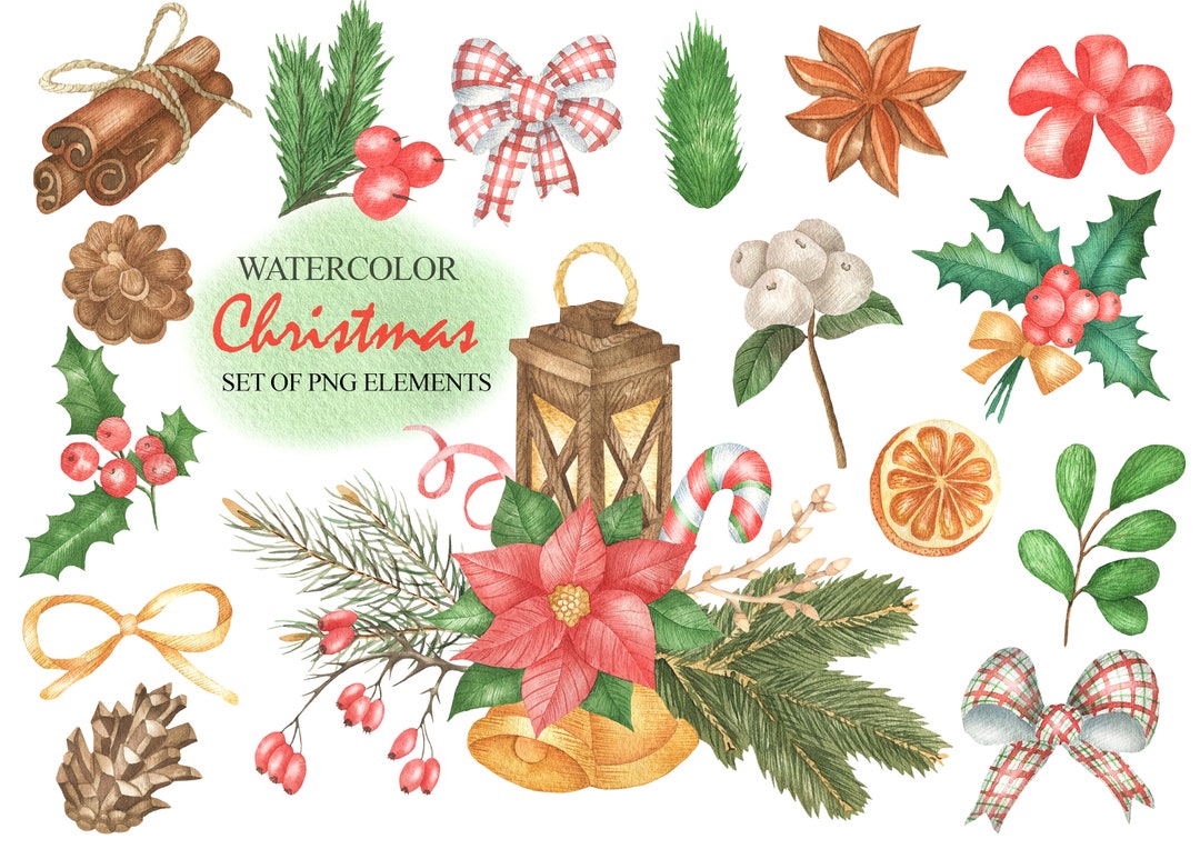 Watercolor Christmas Winter Florals Clipart, New Year Holiday Greenery ...
