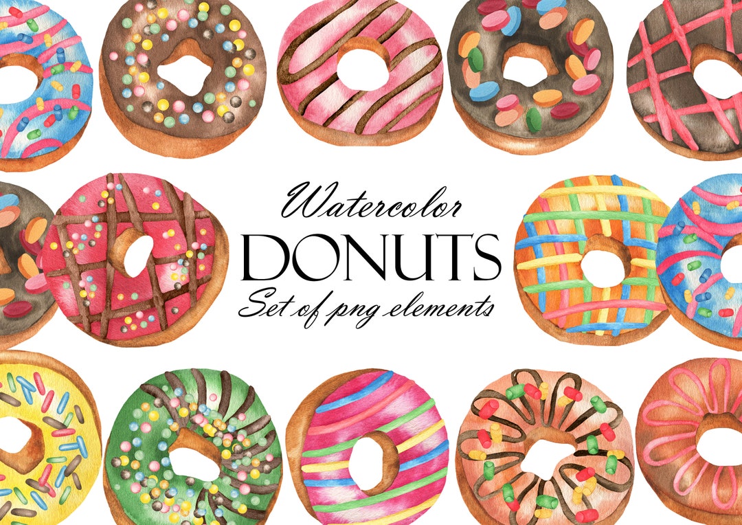 Watercolor Donuts Clipart, Donut Birthday Party, Sprinkle Donut, Sweet ...