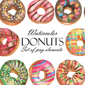 Watercolor Donuts Clipart, Donut Birthday Party, Sprinkle Donut, Sweet ...