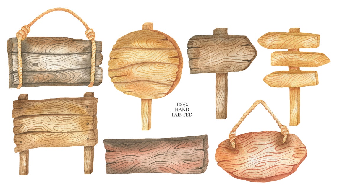 Watercolor Wood Sign Clipart Rustic Sign Slice Clip Art - Etsy UK