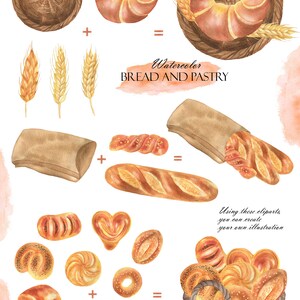 Watercolor Bread Clipart, Bakery Baking Clip Art, Baked Goods, Baguette ...
