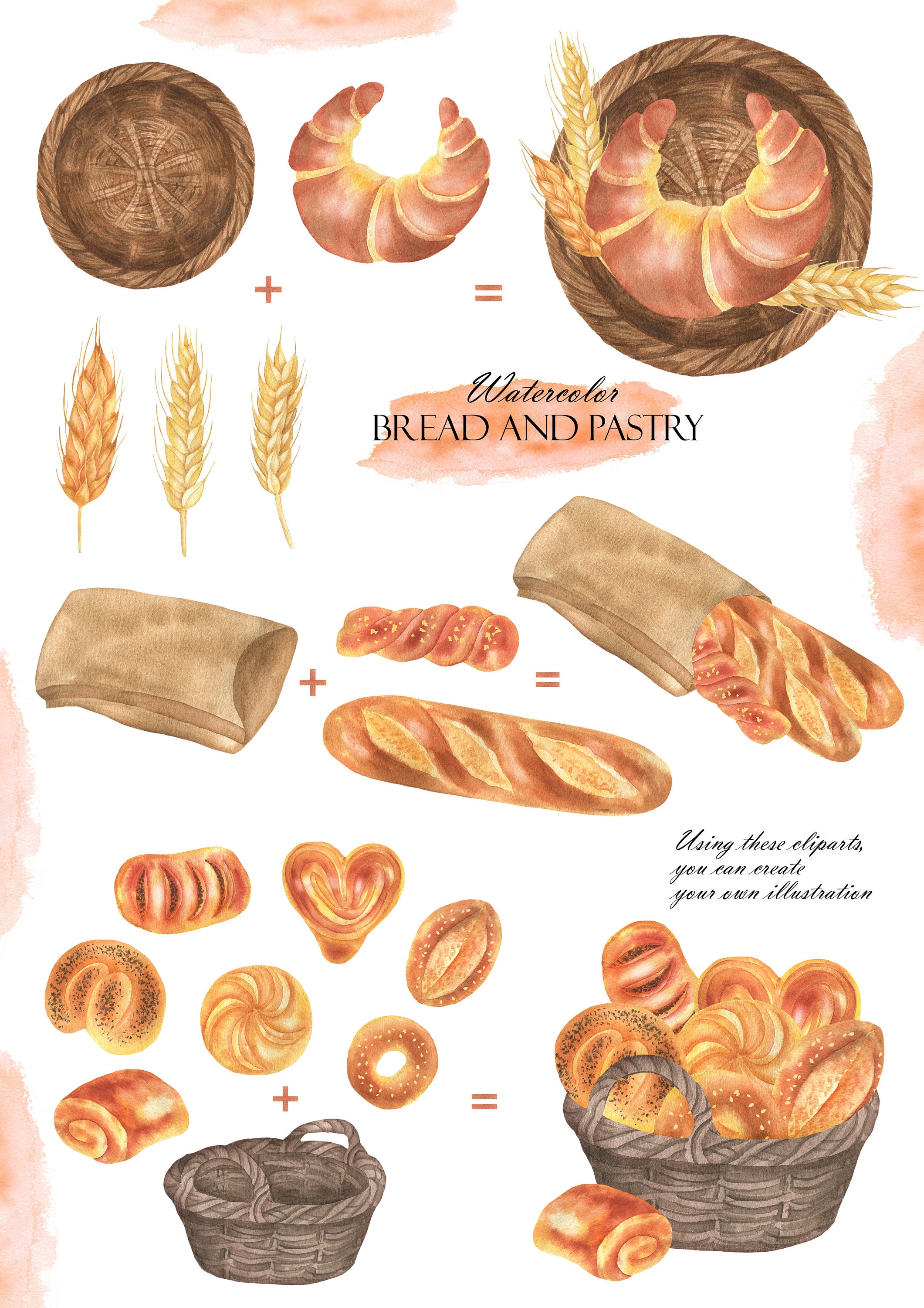 Watercolor Bread Clipart Bakery Baking Clip Art Baked Goods - Etsy
