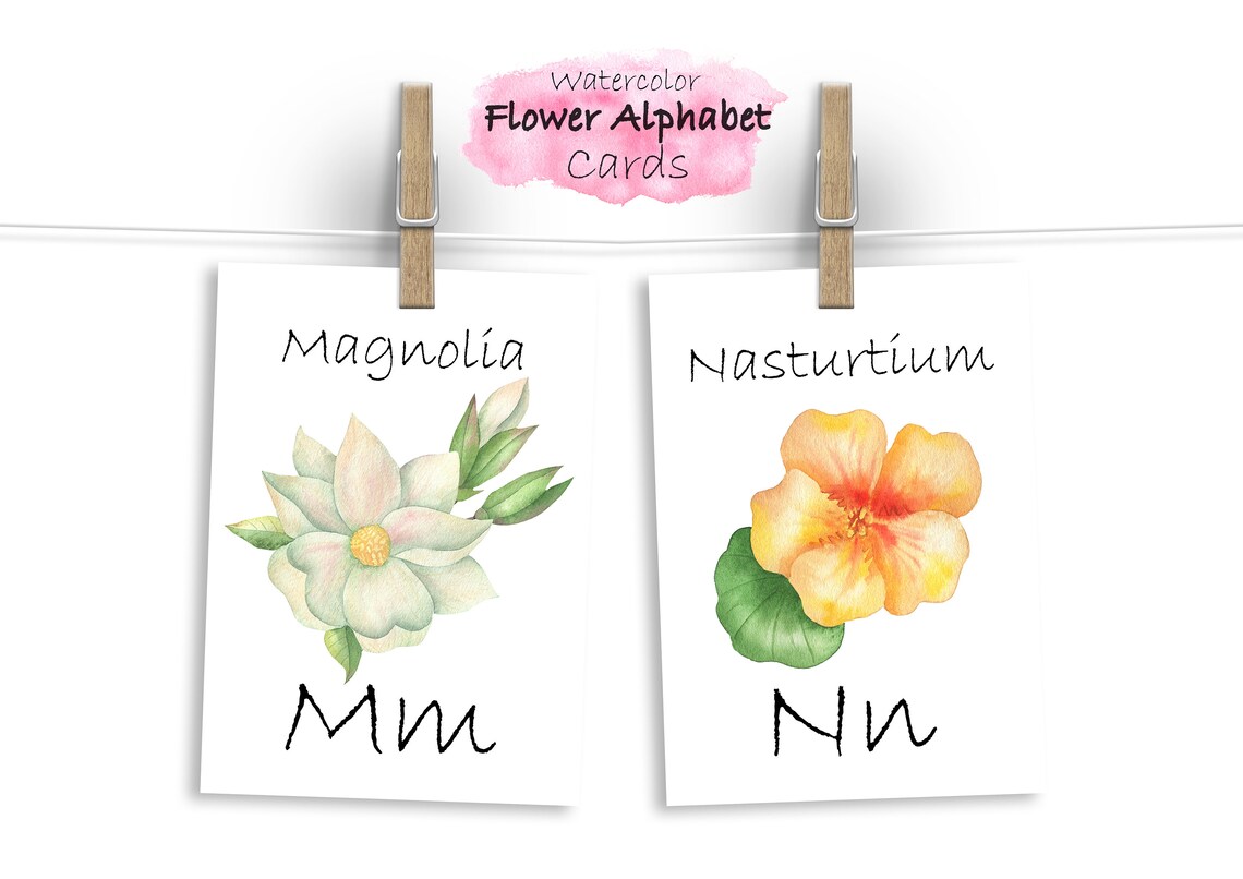 Watercolor Flower Alphabet ABC Card, Learning Letters, Printable ...