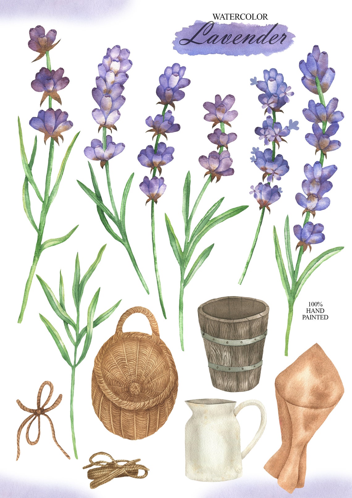 Watercolor Lavender Clipart, Vintage Lavender Bouquet, Purple Rustic ...