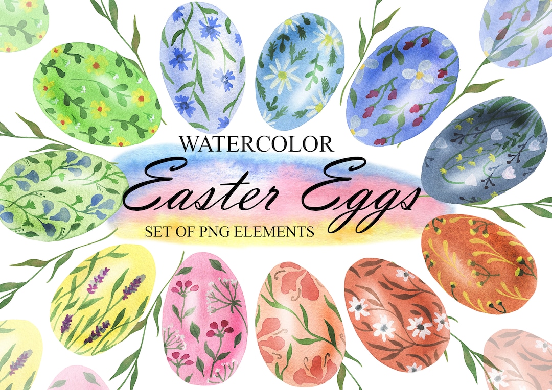 Watercolor Easter Eggs Clipart, Easter Floral Egg Clip Art, Easter ...