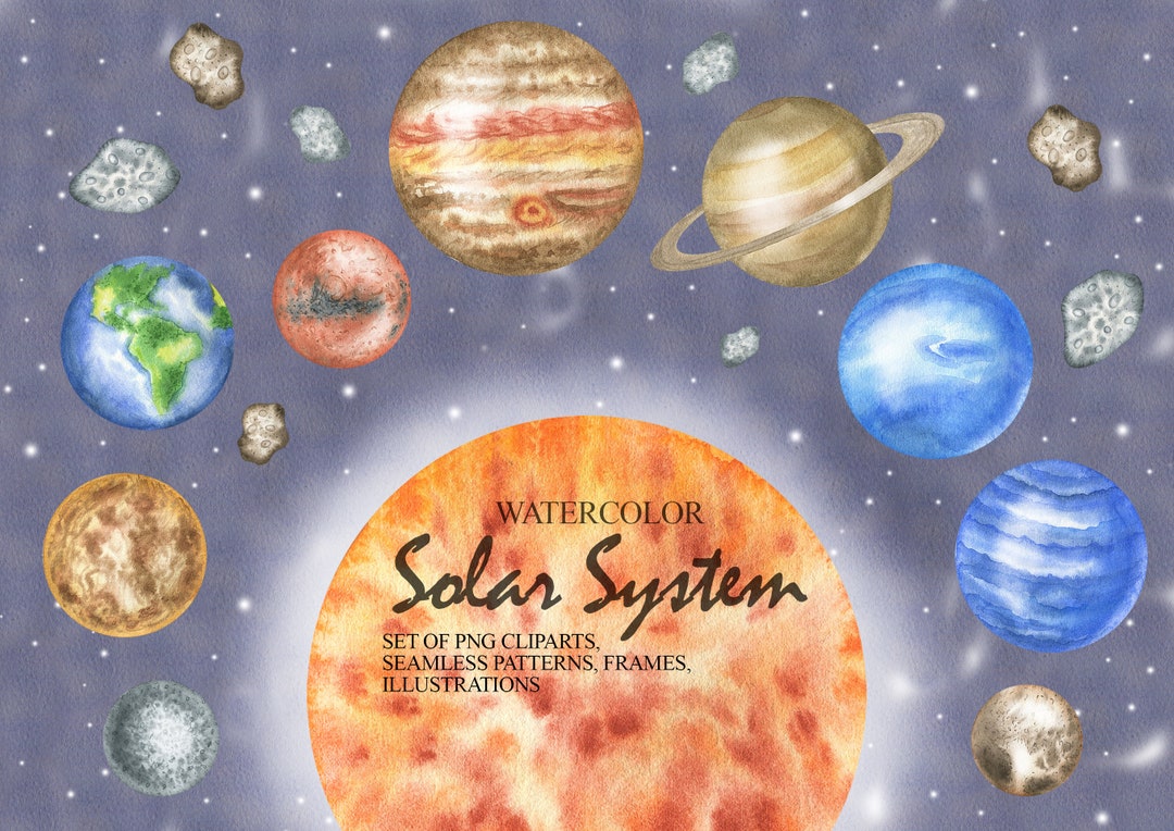 Watercolor Planets Clipart, Solar System Clip Art, Outer Space ...
