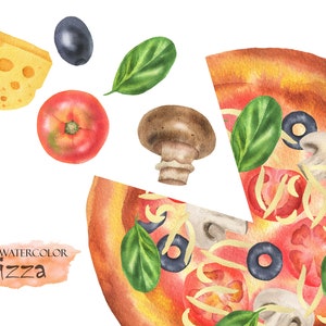 Watercolor Pizza Clipart, Pizza Ingredients Clip Art, Make Your Own ...