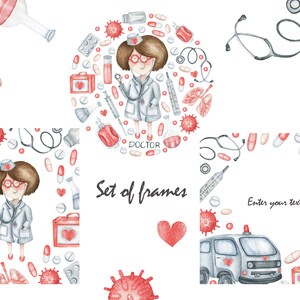Watercolor Medical Clipart, Doctor Clip Art, Ambulance, Quarantine ...