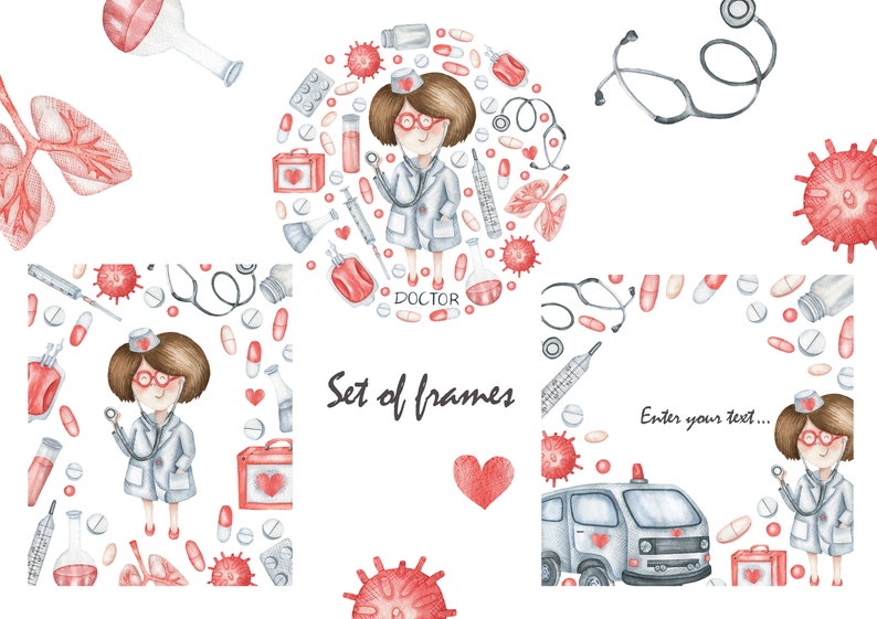 Watercolor Medical Clipart, Doctor Clip Art, Ambulance, Quarantine ...