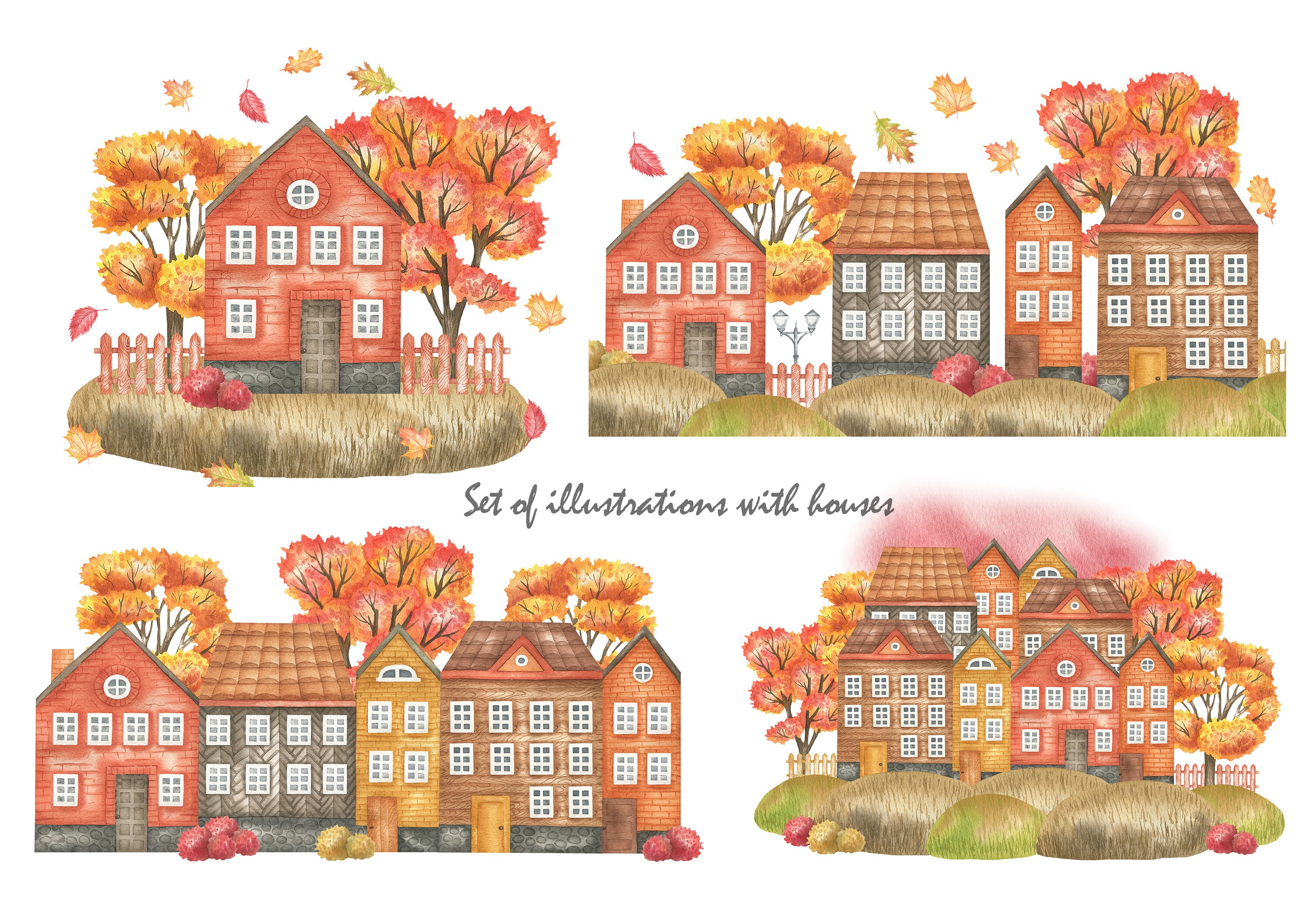 Watercolor Houses Clipart Home Clip Art Autumn Colorful - Etsy