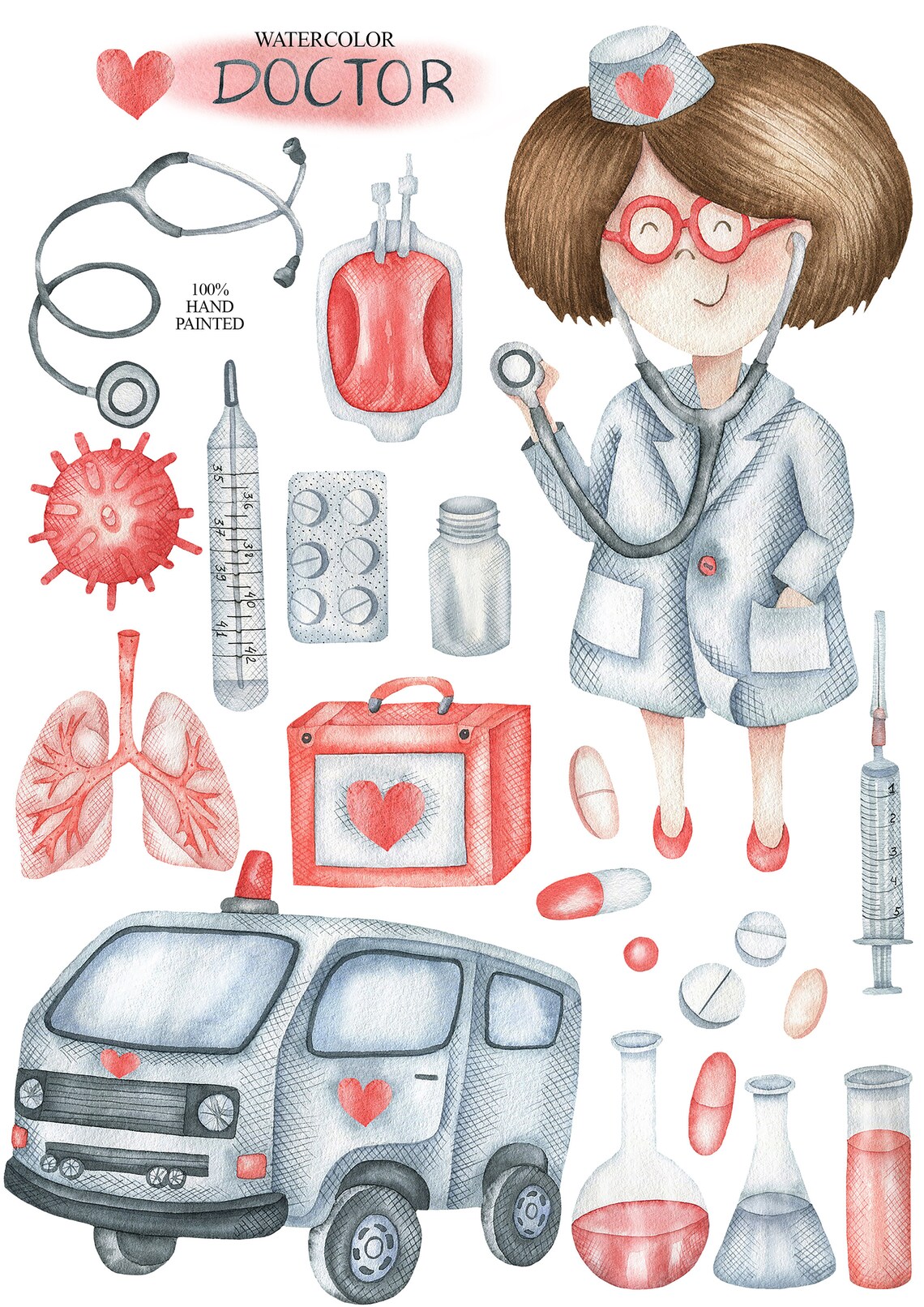 Watercolor Medical Clipart Doctor Clip Art Ambulance - Etsy
