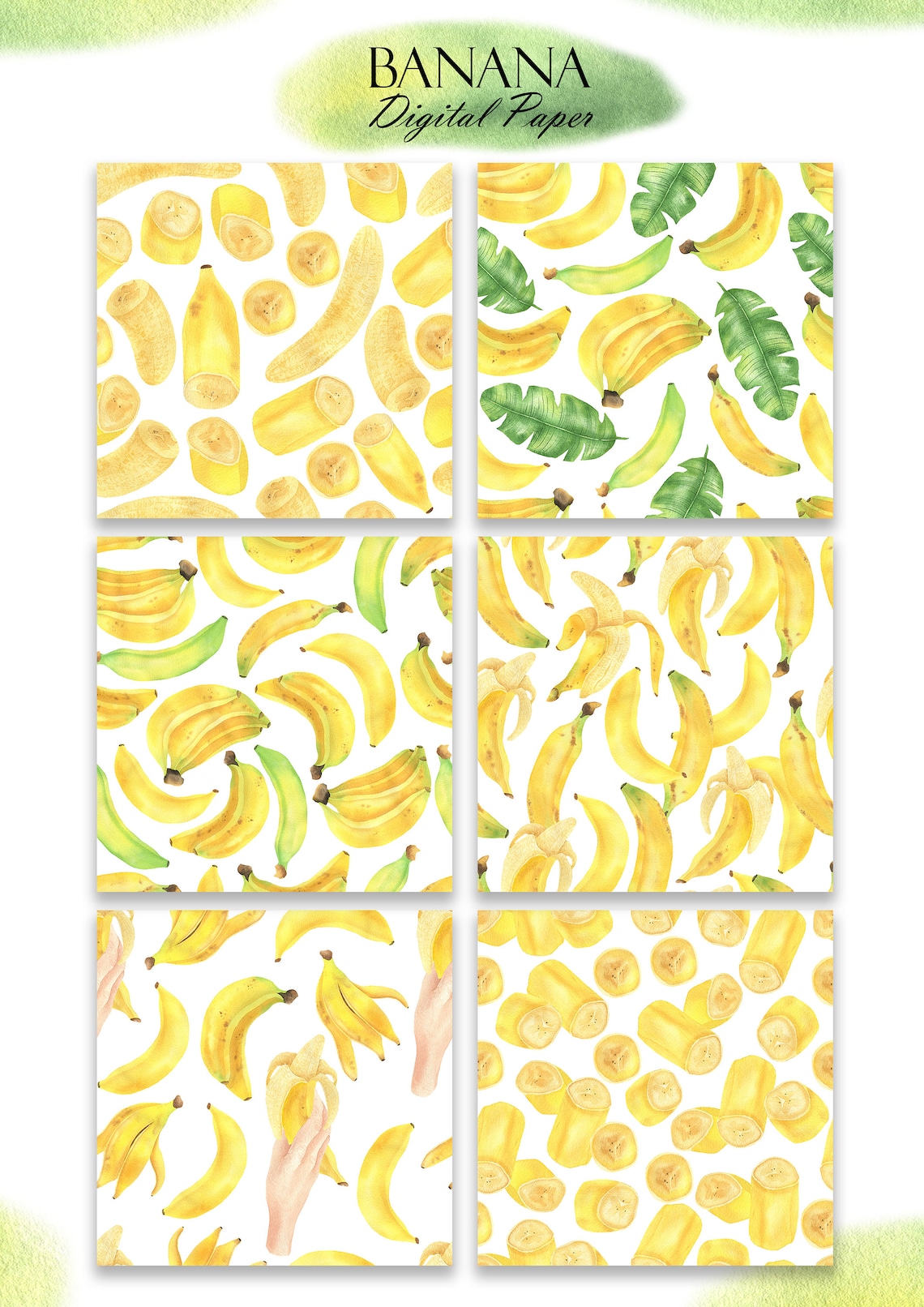 Watercolor Banana Digital Paper, Bananas Seamless Pattern, Scrapbook ...
