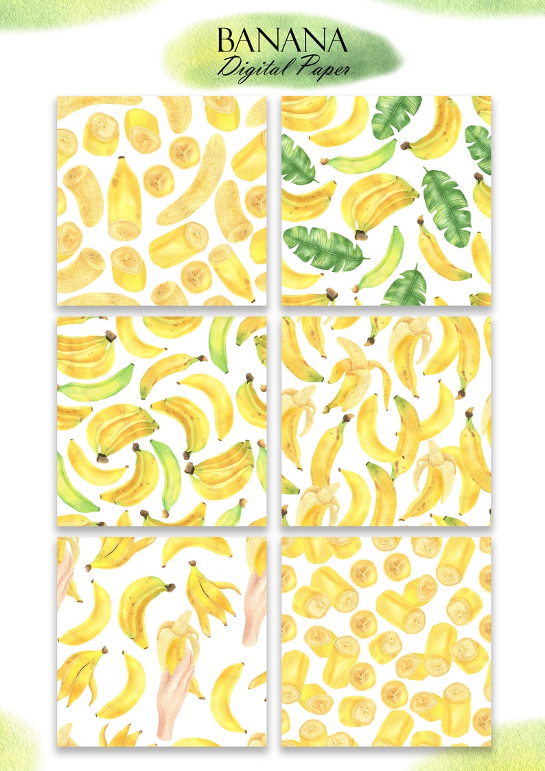 Watercolor Banana Digital Paper, Bananas Seamless Pattern, Scrapbook ...