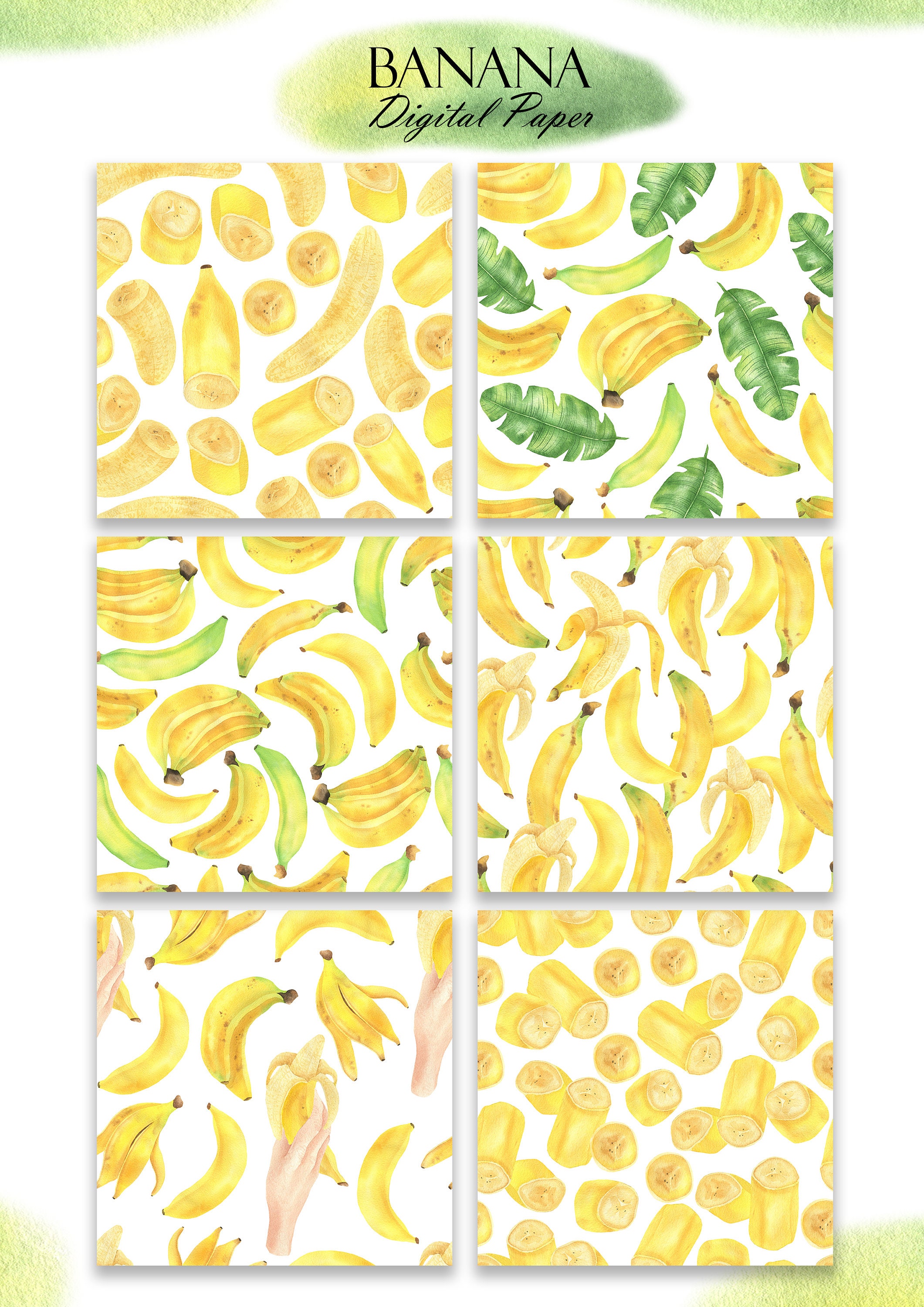 Watercolor Banana Digital Paper, Bananas Seamless Pattern, Scrapbook ...