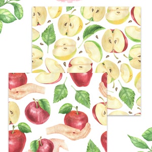 Watercolor Apples Digital Paper, Apple Seamless Pattern, Fruit Paper ...