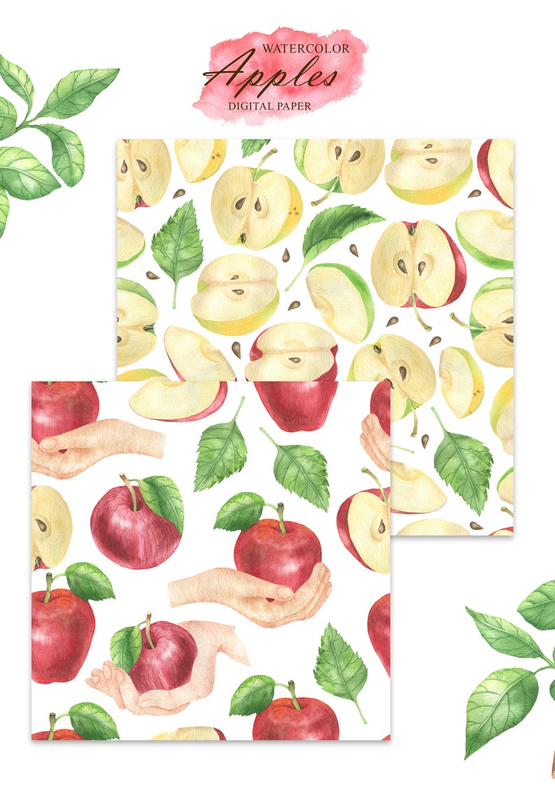 Watercolor Apples Digital Paper Apple Seamless Pattern Fruit | Etsy