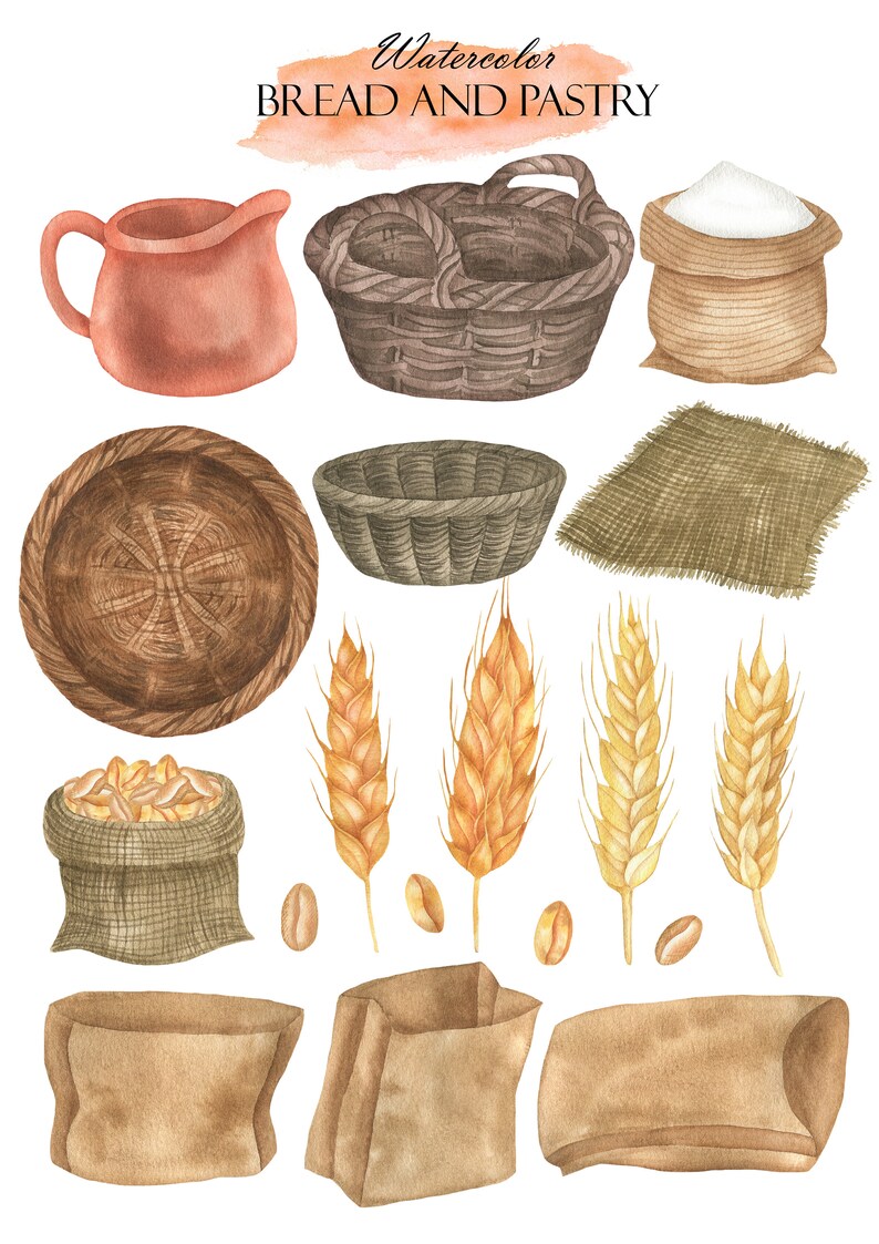 Watercolor Bread Clipart Bakery Baking Clip Art Baked Goods - Etsy