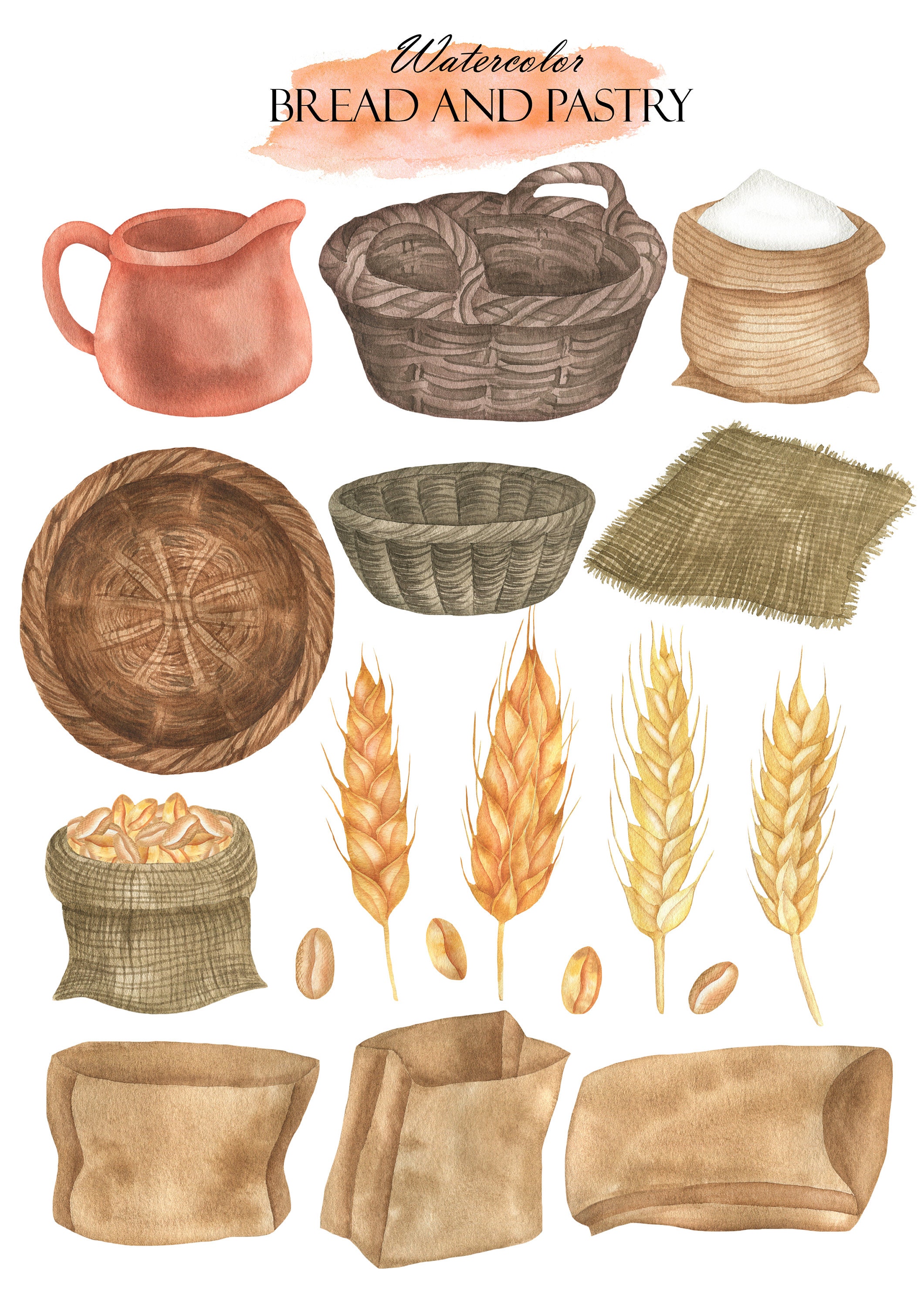 Watercolor Bread Clipart Bakery Baking Clip Art Baked Goods - Etsy