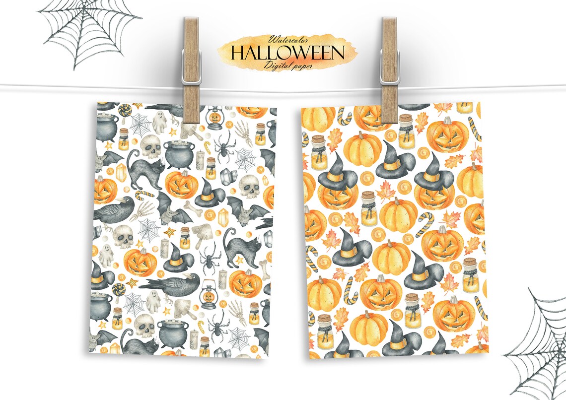 Watercolor Halloween Digital Paper Halloween Seamless - Etsy