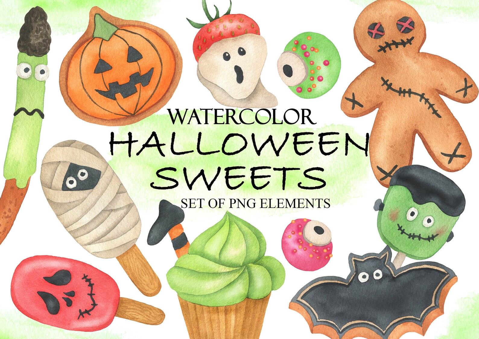Watercolor Halloween Sweets Clipart, Halloween Party Clip Art, Holiday ...