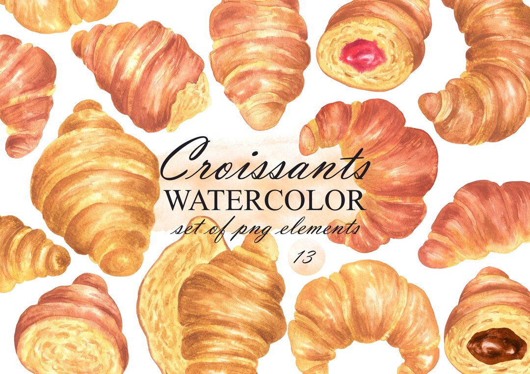 Hand-painted Croissant Clipart in Watercolor Style, Croissants ...