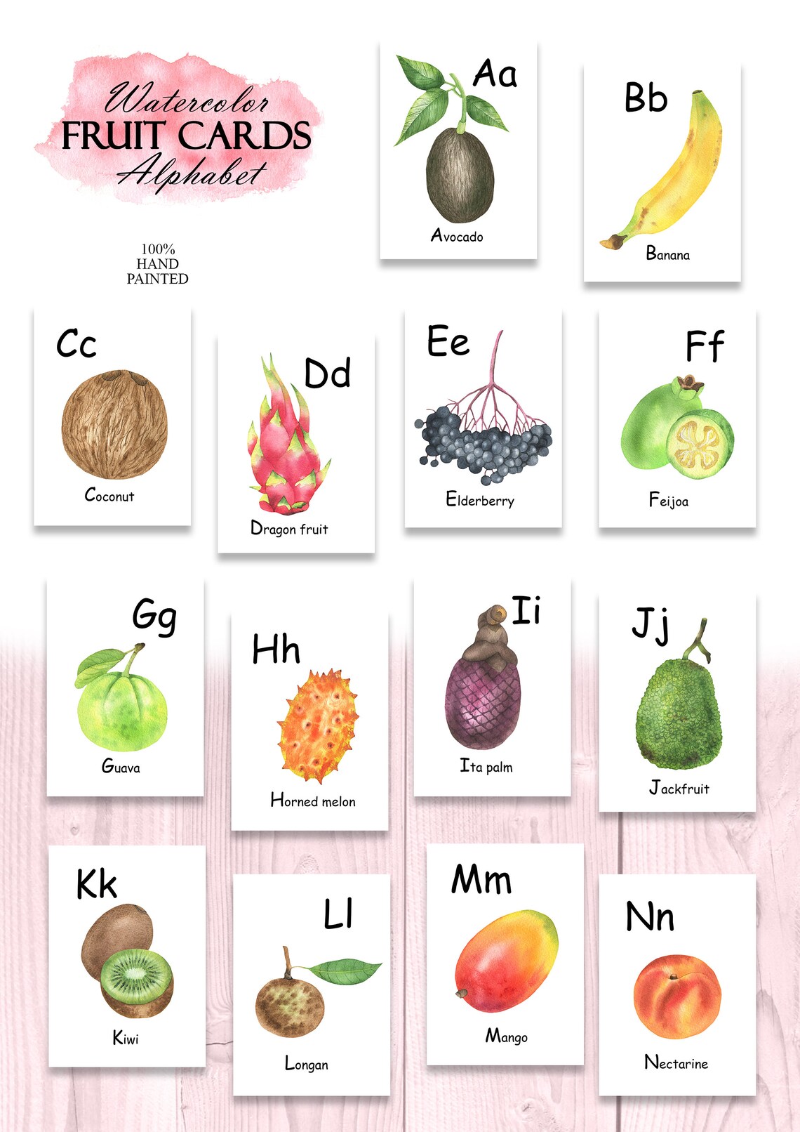 Watercolor Fruit Alphabet ABC Card Learning Letters - Etsy