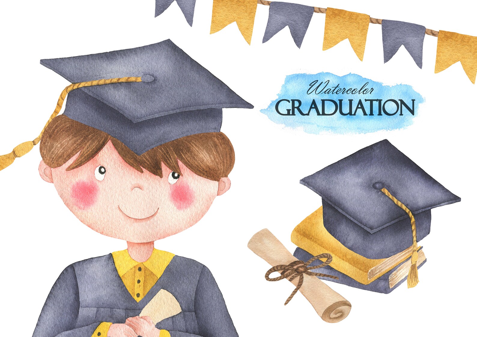 Watercolor Graduation Clipart, Graduates Clip Art, School, College ...
