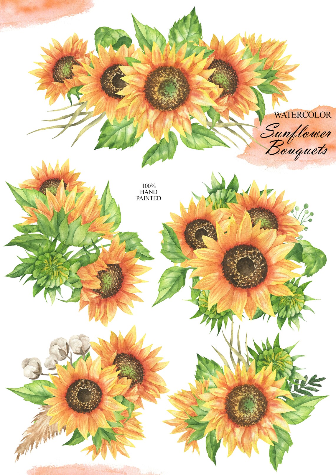 Watercolor Sunflower Bouquet Clipart Sunflowers Wedding - Etsy
