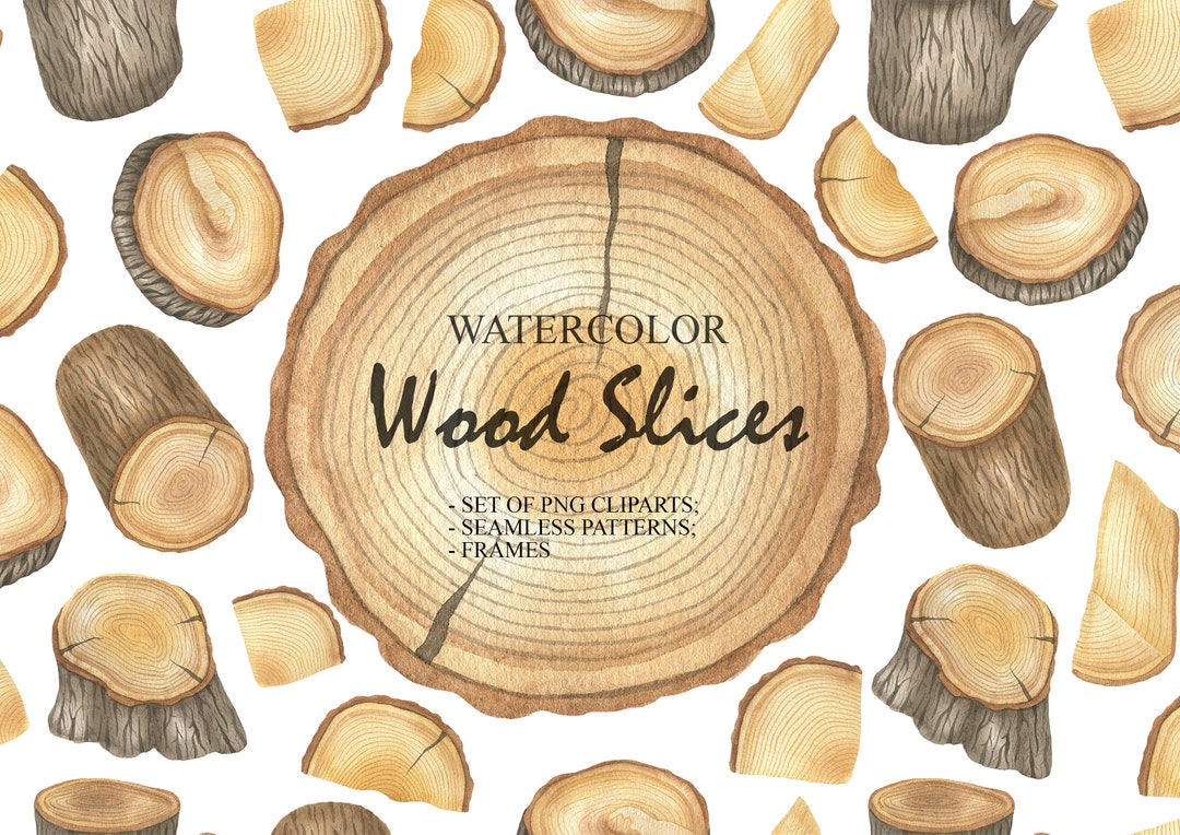 Watercolor Wood Slice Clipart, Tree Slices, Rustic Woodland Clipart ...