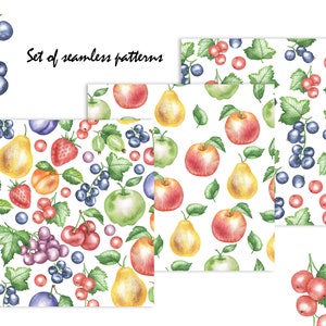 Digital Watercolor Fruits and Berries Seamless Paper Pack, Scrapbooking ...