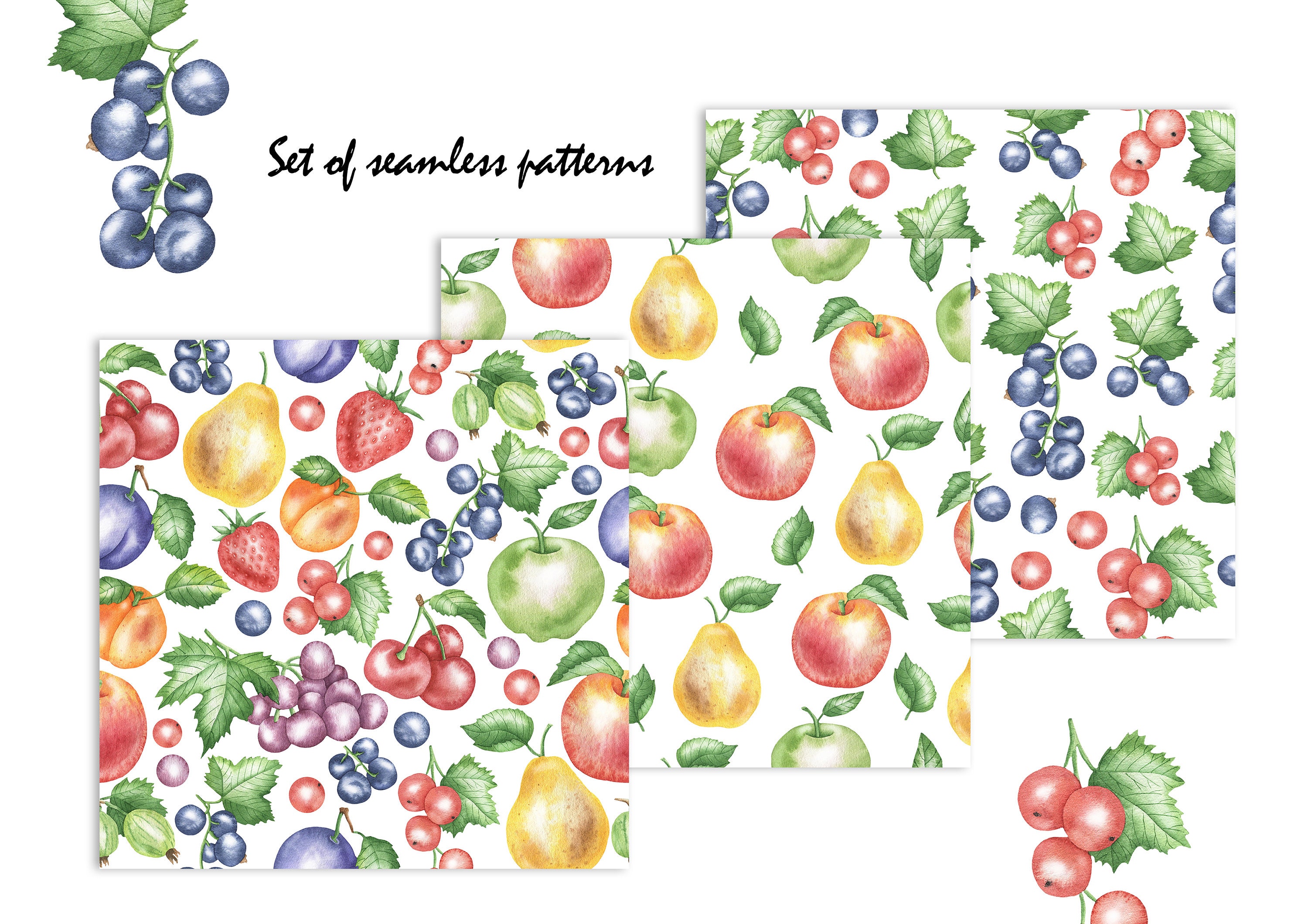 Digital Watercolor Fruits and Berries Seamless Paper Pack - Etsy